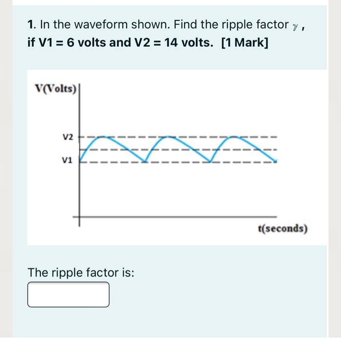 Solved 1. In the waveform shown. Find the ripple factory, if | Chegg.com