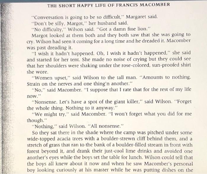In Hemingway's "The Short Happy Life of Francis | Chegg.com