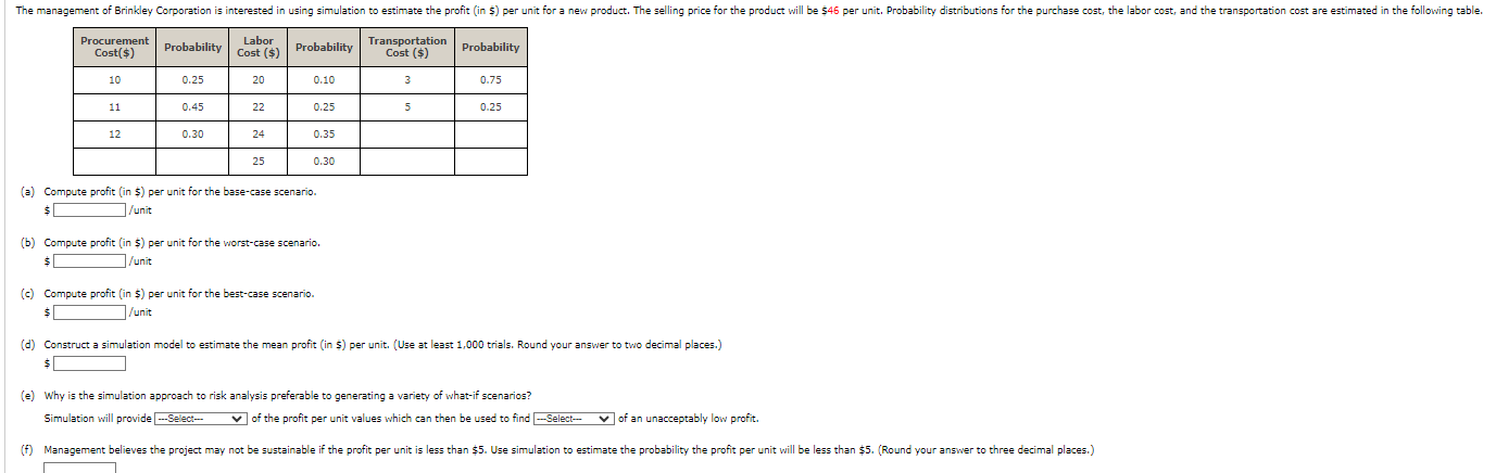 Solved (a) ﻿Compute profit (in $) ﻿per unit for the | Chegg.com