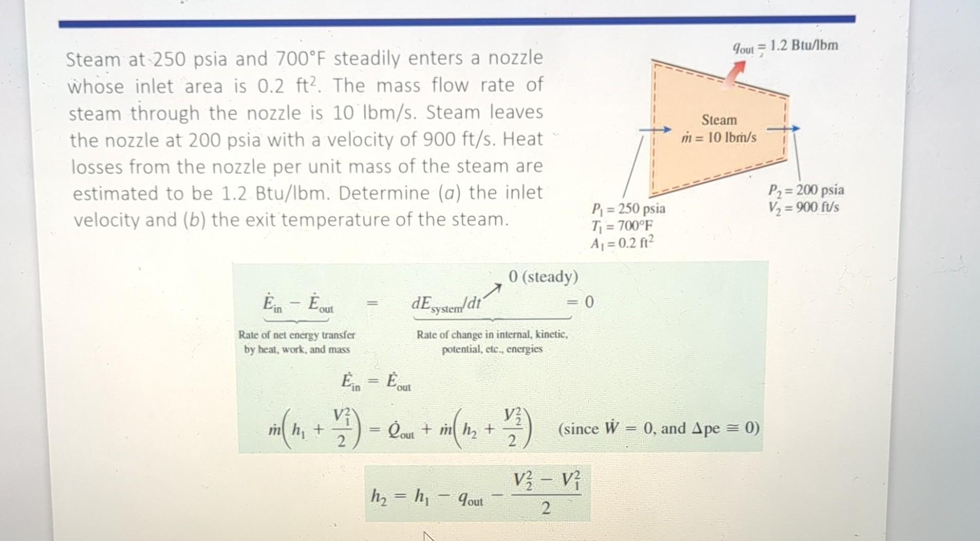 Solved Steam at 250 psia and 700∘F steadily enters a nozzle | Chegg.com