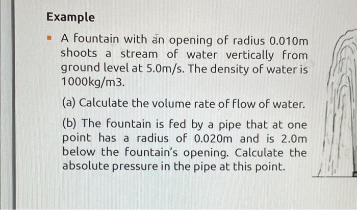 Solved A fountain with an opening of radius 0.010 m shoots a | Chegg.com