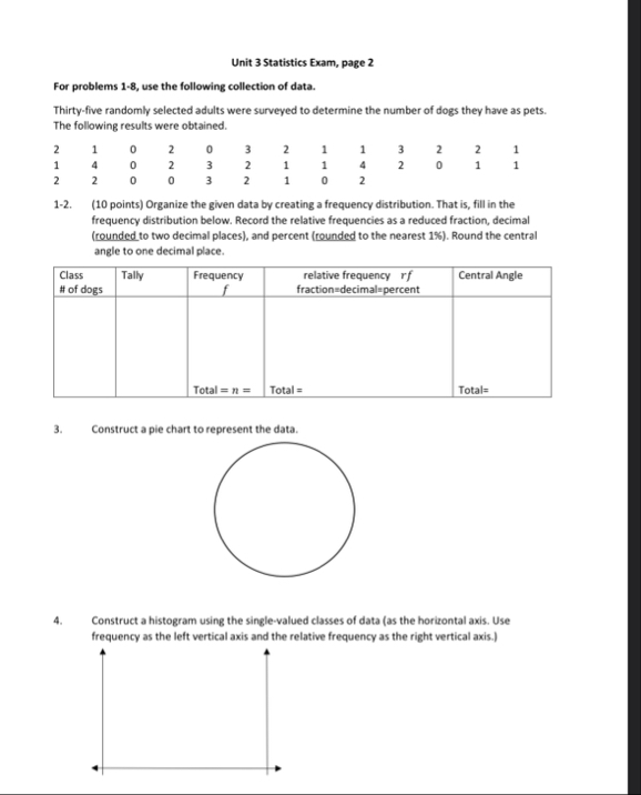 Unit 3 ﻿Statistics Exam, page 2For problems 1-8, ﻿use | Chegg.com