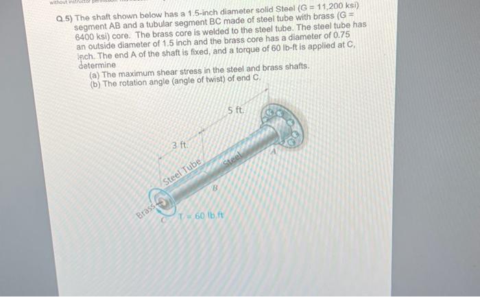 Solved Q.5) The shaft shown below has a 1.5-inch diameter | Chegg.com