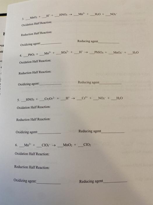 Solved H + HNO3 - Mn + H:0+ NO- 3. MnO, + Oxidation Hall | Chegg.com