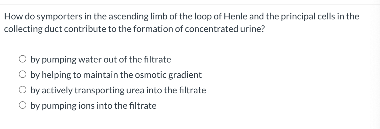 Solved How do symporters in the ascending limb of the loop | Chegg.com