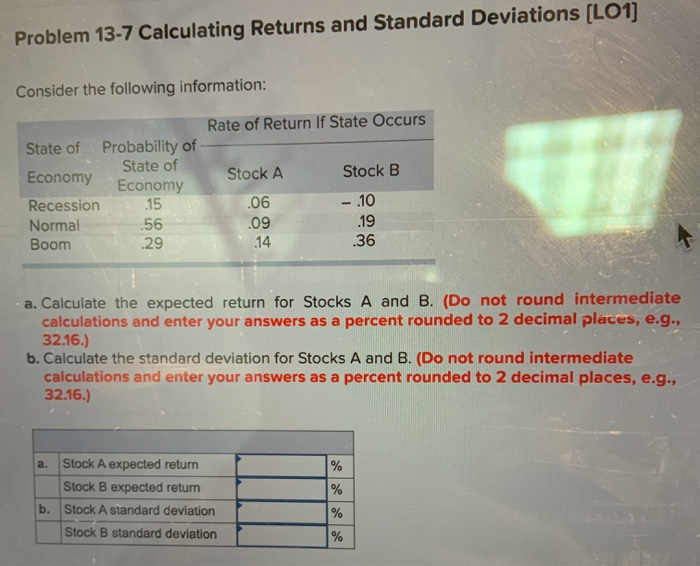 Solved Problem 13-7 Calculating Returns and Standard | Chegg.com