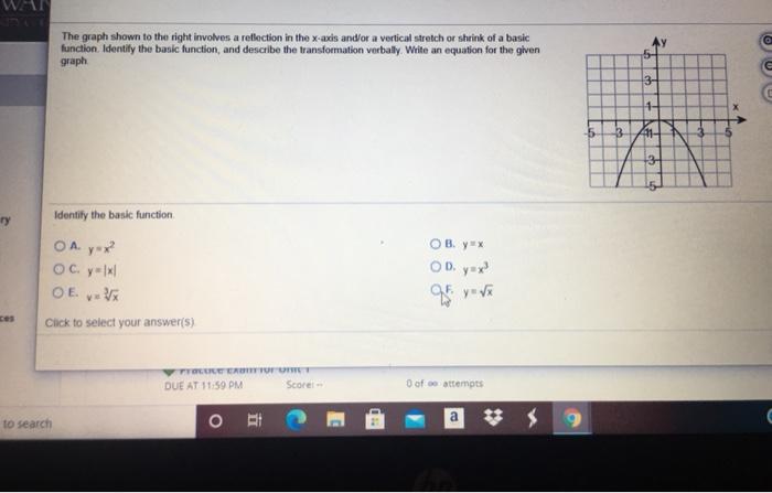 Solved The graph shown to the right involves a reflection in | Chegg.com