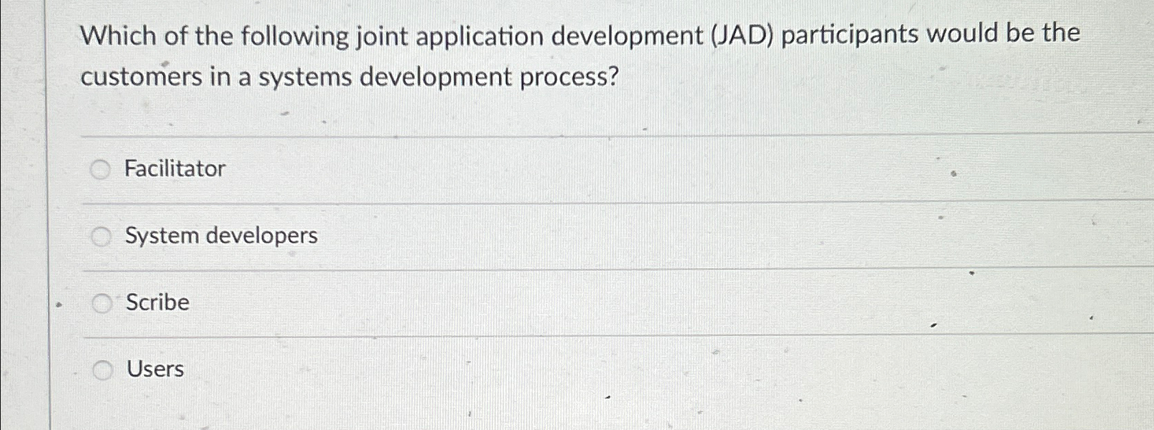 Solved Which of the following joint application development | Chegg.com