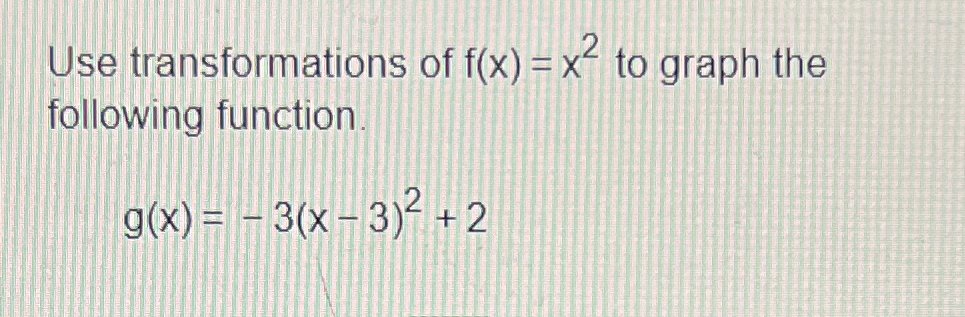 Solved Use transformations of f(x)=x2 ﻿to graph the | Chegg.com