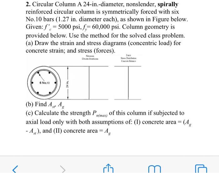 Solved 2. Circular Column A 24-in.-diameter, nonslender, | Chegg.com