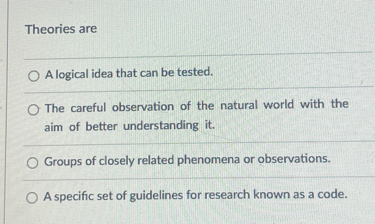 Solved Theories areA logical idea that can be tested.The | Chegg.com