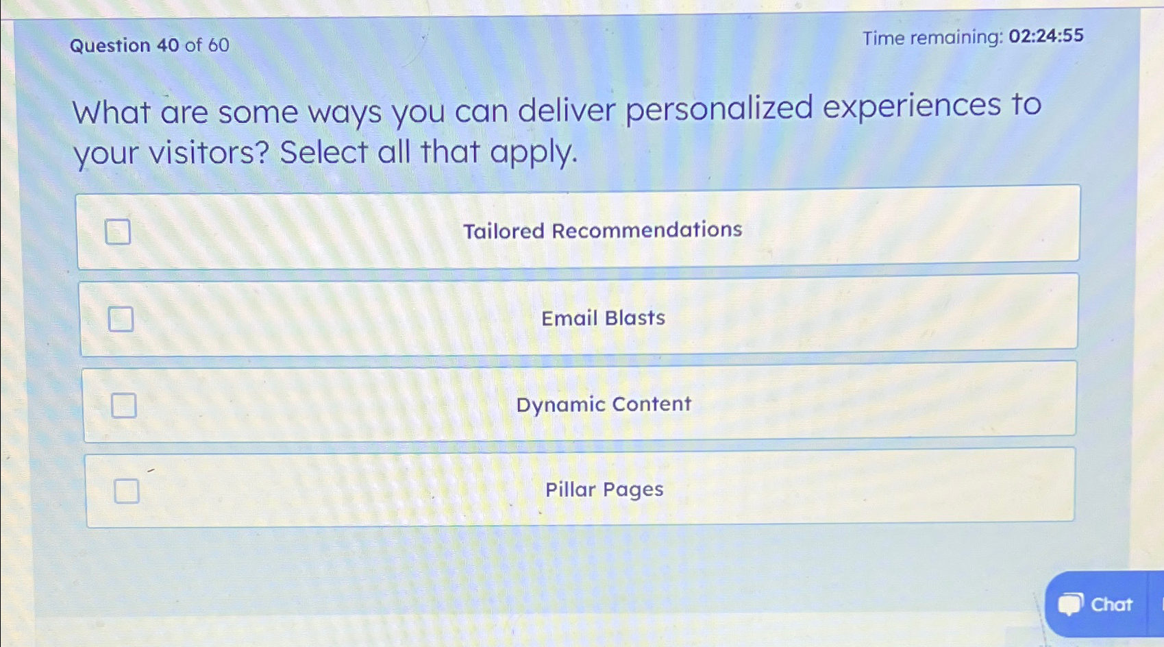 Solved Question 40 ﻿of 60Time remaining: 02:24:55What are | Chegg.com