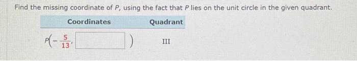 Solved Find the missing coordinate of P, using the fact that | Chegg.com