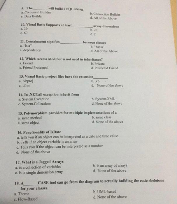 Solved 1. VB.Net is a. Case Sensitive Language b. Not a Case | Chegg.com