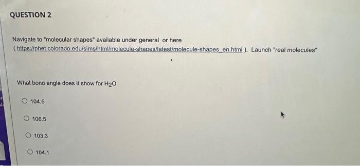 Solved Navigate to "molecular shapes" available under | Chegg.com