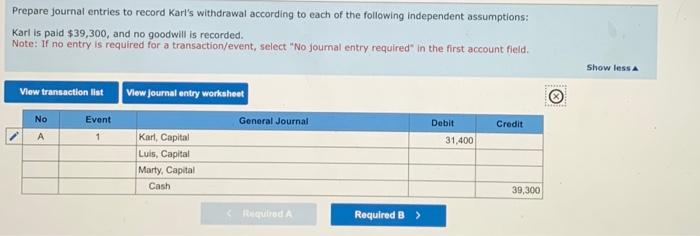 Solved Prepare journal entries to record Karl's withdrawal | Chegg.com