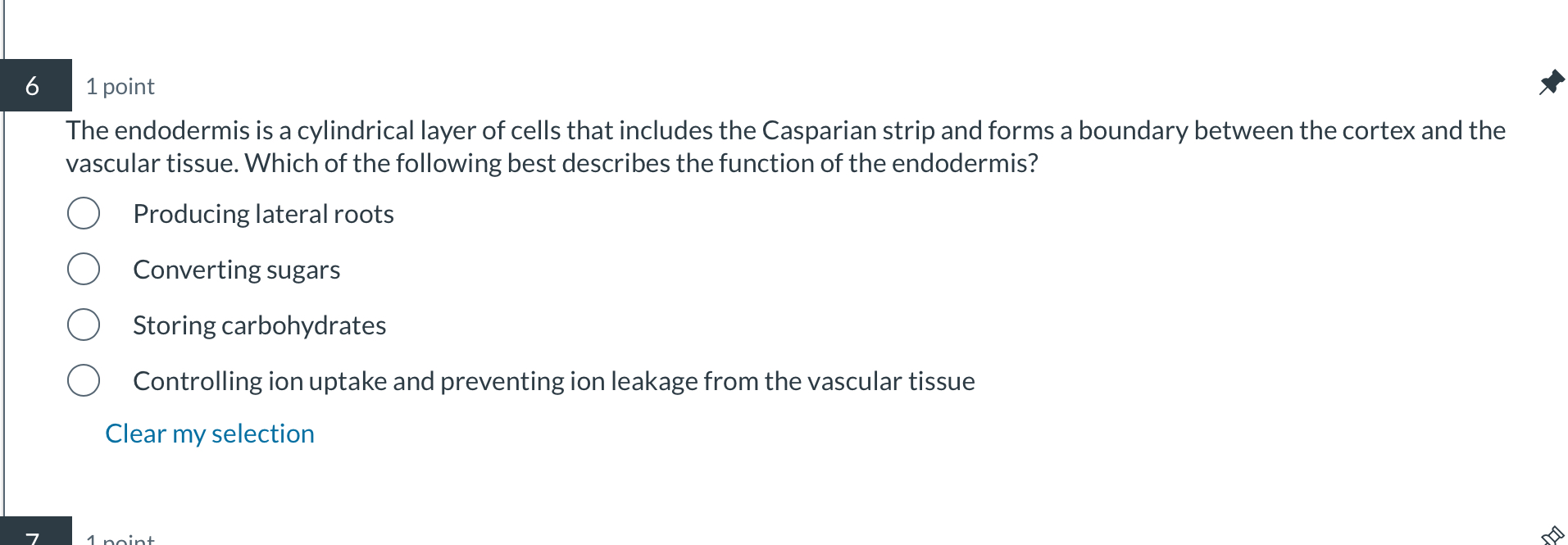Solved 61 ﻿pointThe endodermis is a cylindrical layer of | Chegg.com