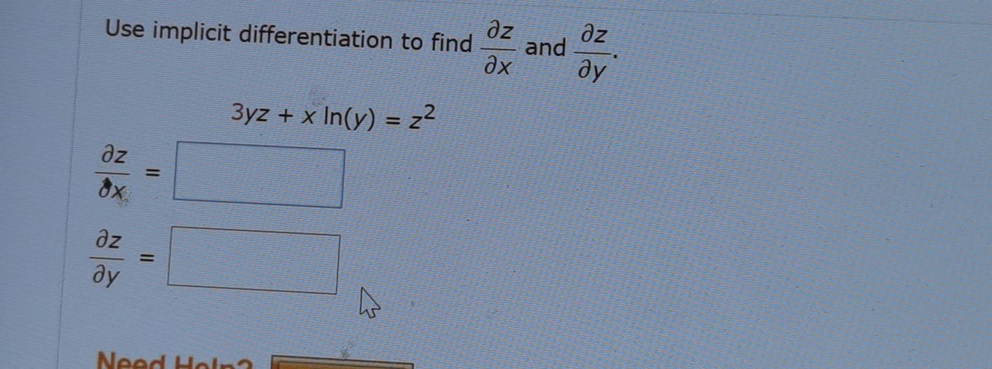 Solved Use implicit differentiation to find ∂x∂z and ∂y∂z. | Chegg.com