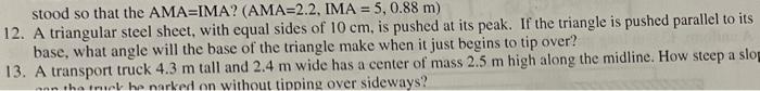 Solved stood so that the AMA=IMA ? (AMA=2.2, IMA =5,0.88 m ) | Chegg.com