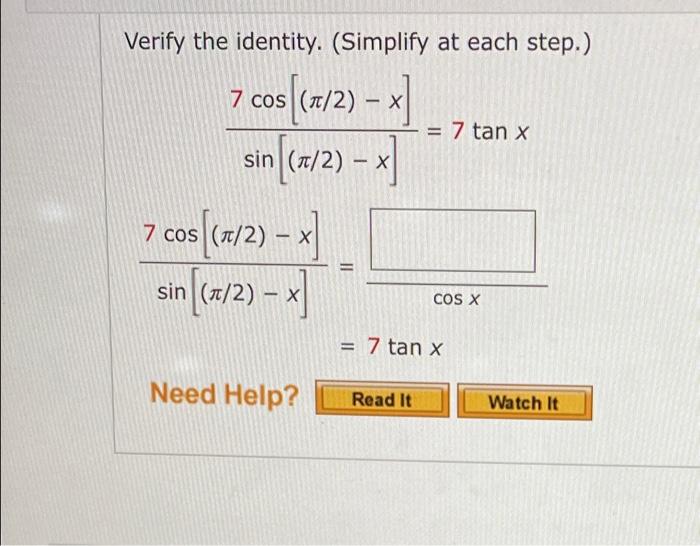 Solved Verify the identity. (Simplify at each step.) | Chegg.com