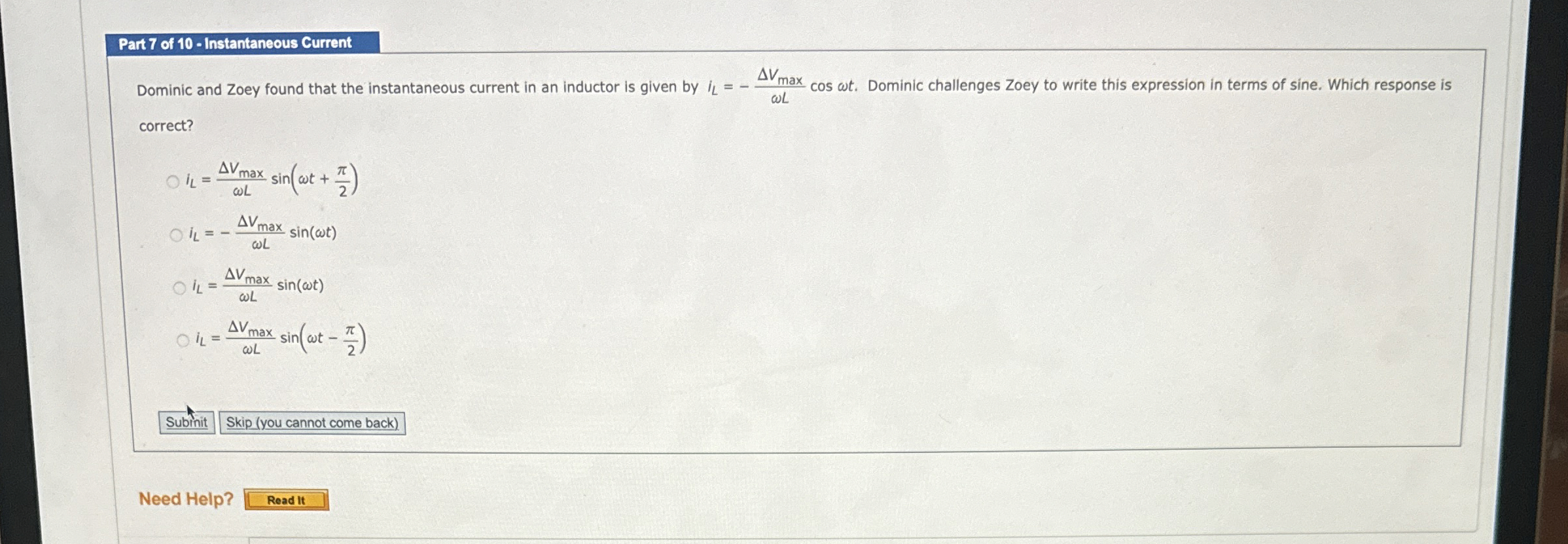 Solved Part 7 ﻿of 10 - ﻿Instantaneous CurrentDominic and | Chegg.com