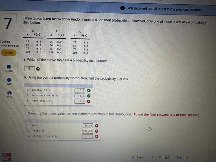 Solved Three tables listed below show random varlables and | Chegg.com
