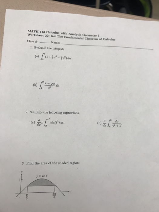 Solved MATH 113 Calculus with Analytie Geometry I Worksheet | Chegg.com