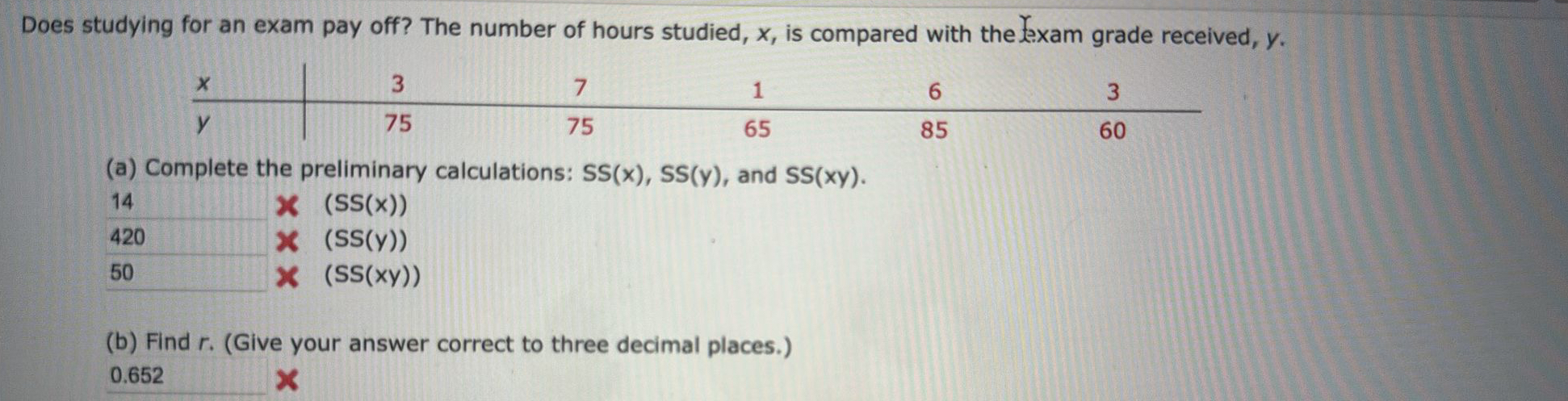 Solved Does studying for an exam pay off? The number of | Chegg.com