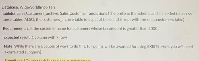 Solved Database: WideWorldImporters Table(s): | Chegg.com