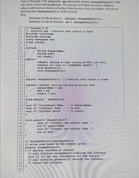 Solved Type in Propram 230 nubject2. epp and modify function | Chegg.com