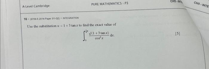 Solved A-Level Cambridge PURE MATHEMATICS - P3 16 (9709-S | Chegg.com