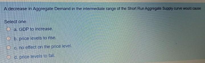 Solved A decrease in Aggregate Demand in the intermediate | Chegg.com