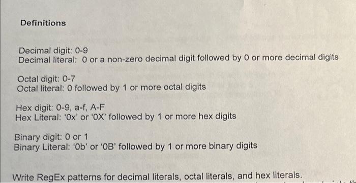 Solved Decimal digit: 0-9 Decimal literal: 0 or a non-zero | Chegg.com