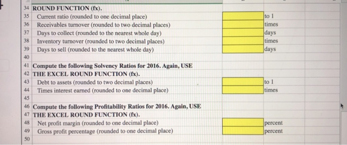 Solved Calculating Select Ratios using Excel's ROUND and | Chegg.com