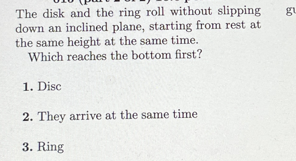 Solved The disk and the ring roll without slipping down an | Chegg.com