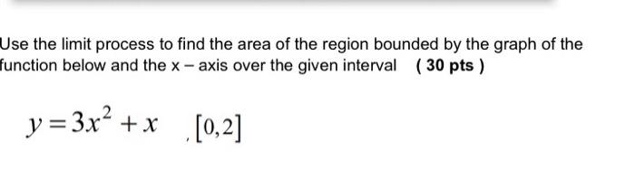 Solved Use the limit process to find the area of the region | Chegg.com