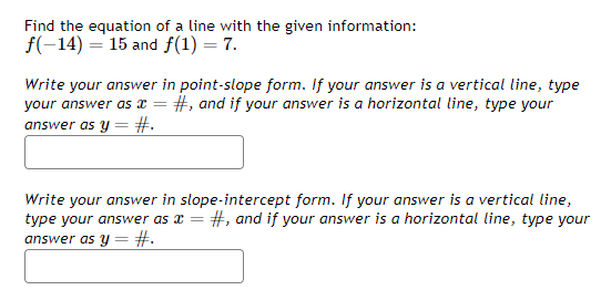 Solved Find the equation of a line with the given | Chegg.com