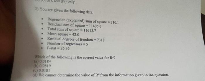 Solved 2) You are given the following data: - Regression | Chegg.com