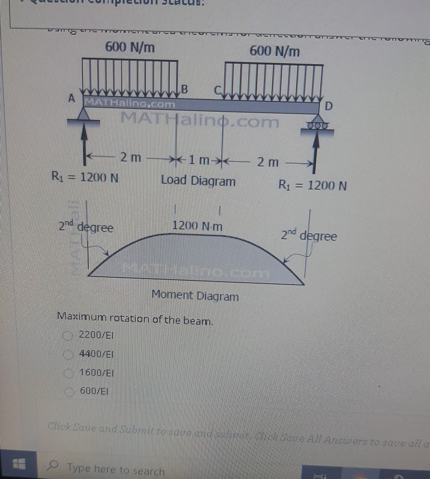 Solved 1 maximum rotation on the beam? 2 maximum | Chegg.com