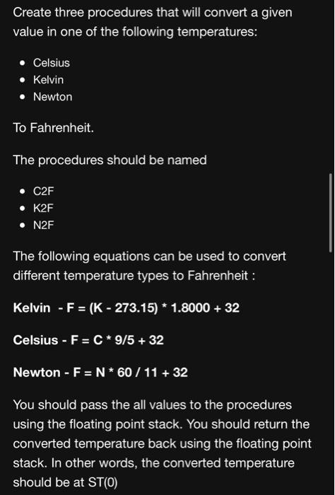 Solved Create three procedures that will convert a given | Chegg.com