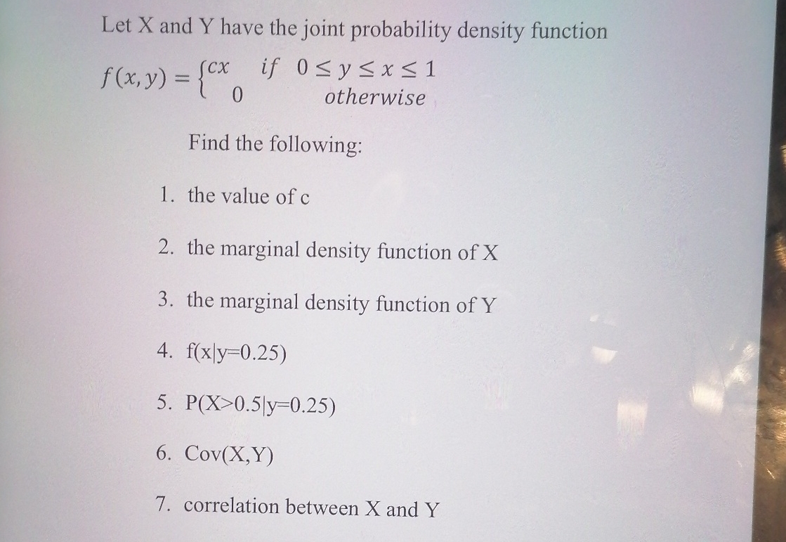 Let X and Y have the joint probability density | Chegg.com