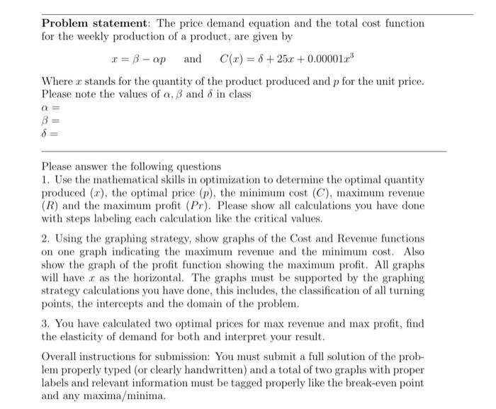 Solved Problem statement: The price demand equation and the | Chegg.com