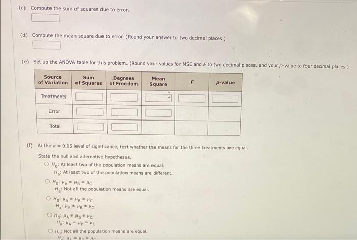 Solved The following data are from a completely randomized | Chegg.com