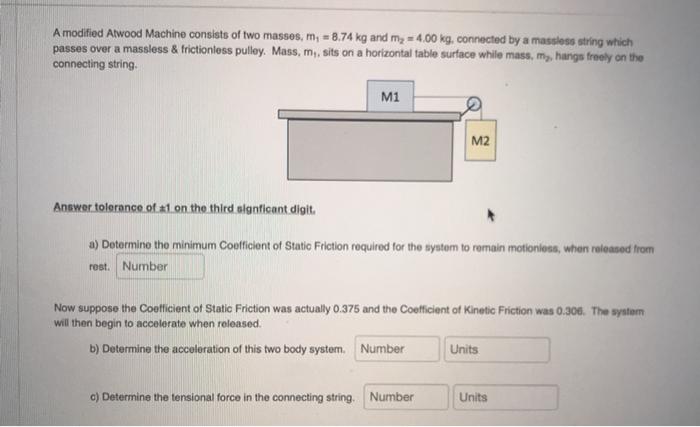 Solved A modified Alwood Machine consists of two masses, m = | Chegg.com