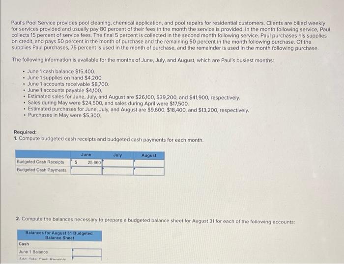 Solved Paul's Pool Service provides pool cleaning, chemical | Chegg.com