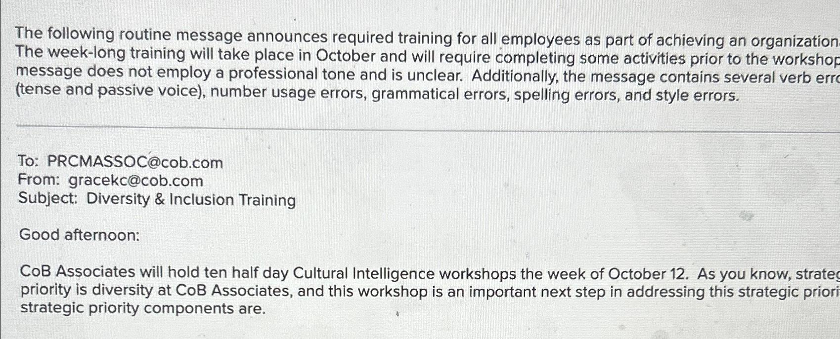 Solved The following routine message announces required | Chegg.com