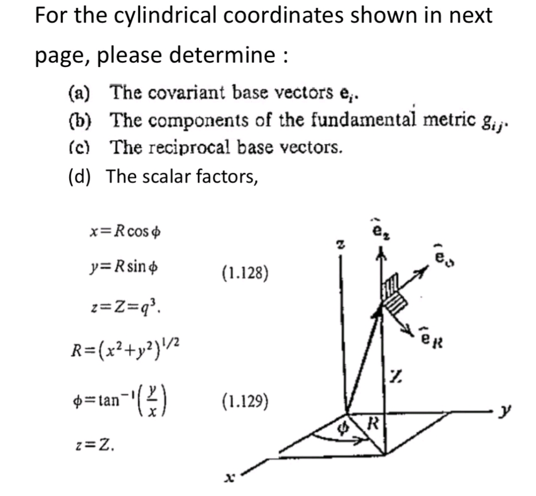 Solved For the cylindrical coordinates shown in nextpage, | Chegg.com