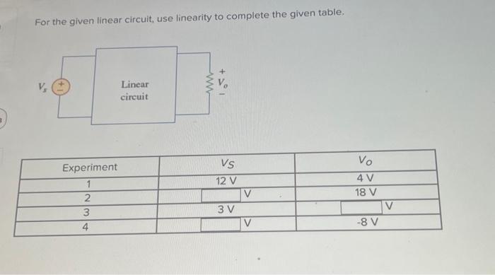 Solved For the given linear circuit, use linearity to | Chegg.com