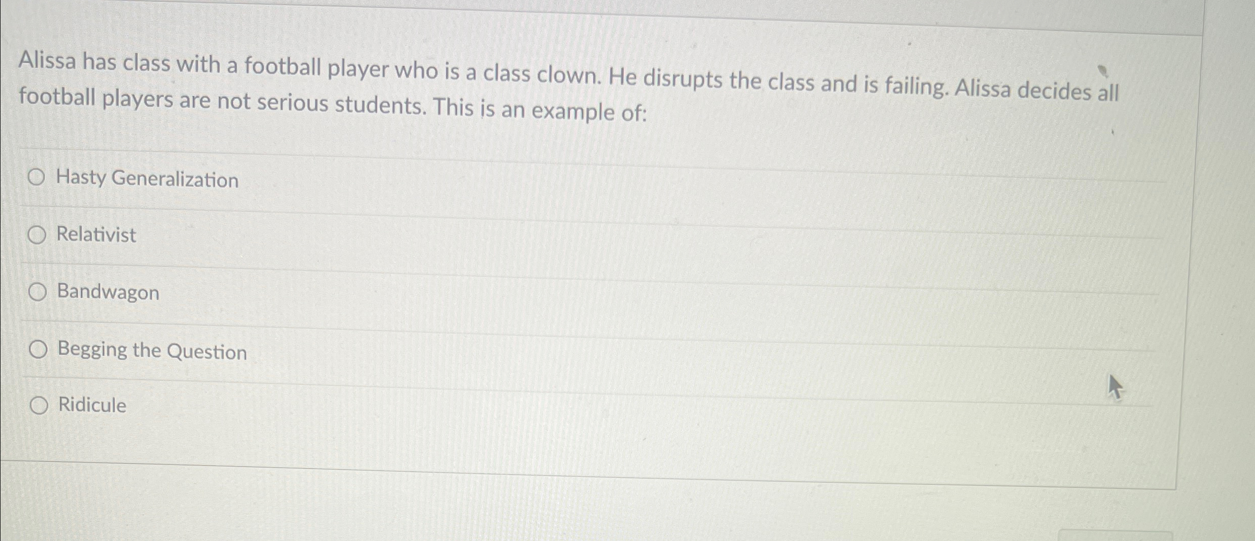 Solved Alissa has class with a football player who is a | Chegg.com
