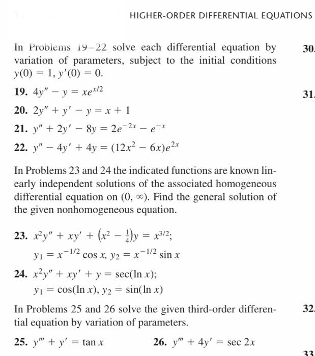 Solved HIGHER-ORDER DIFFERENTIAL EQUATIONS 30. In Problems | Chegg.com